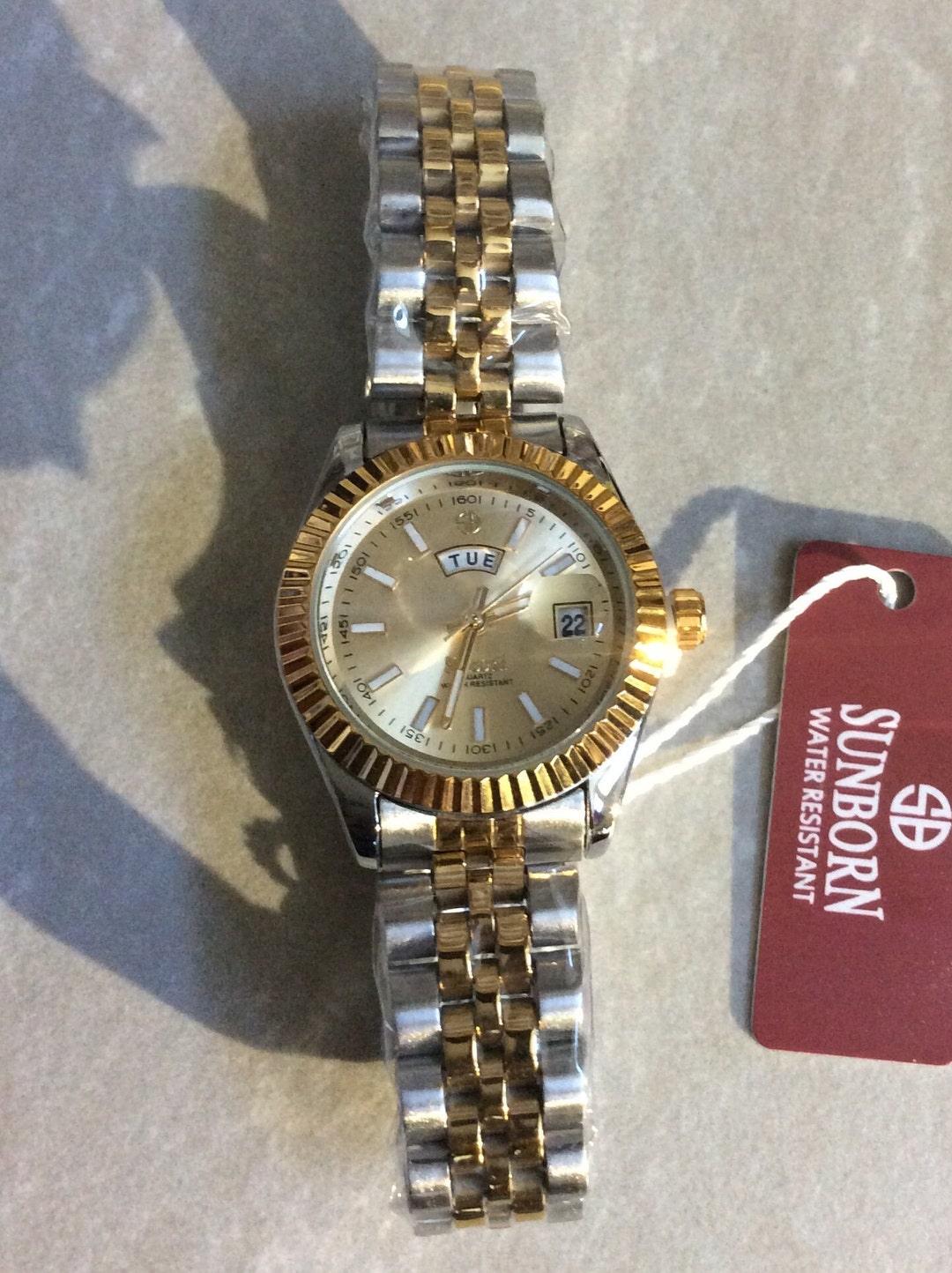 Sunborn Two-tone Women's Watch Round Gold Day & Date Dial White Index ...