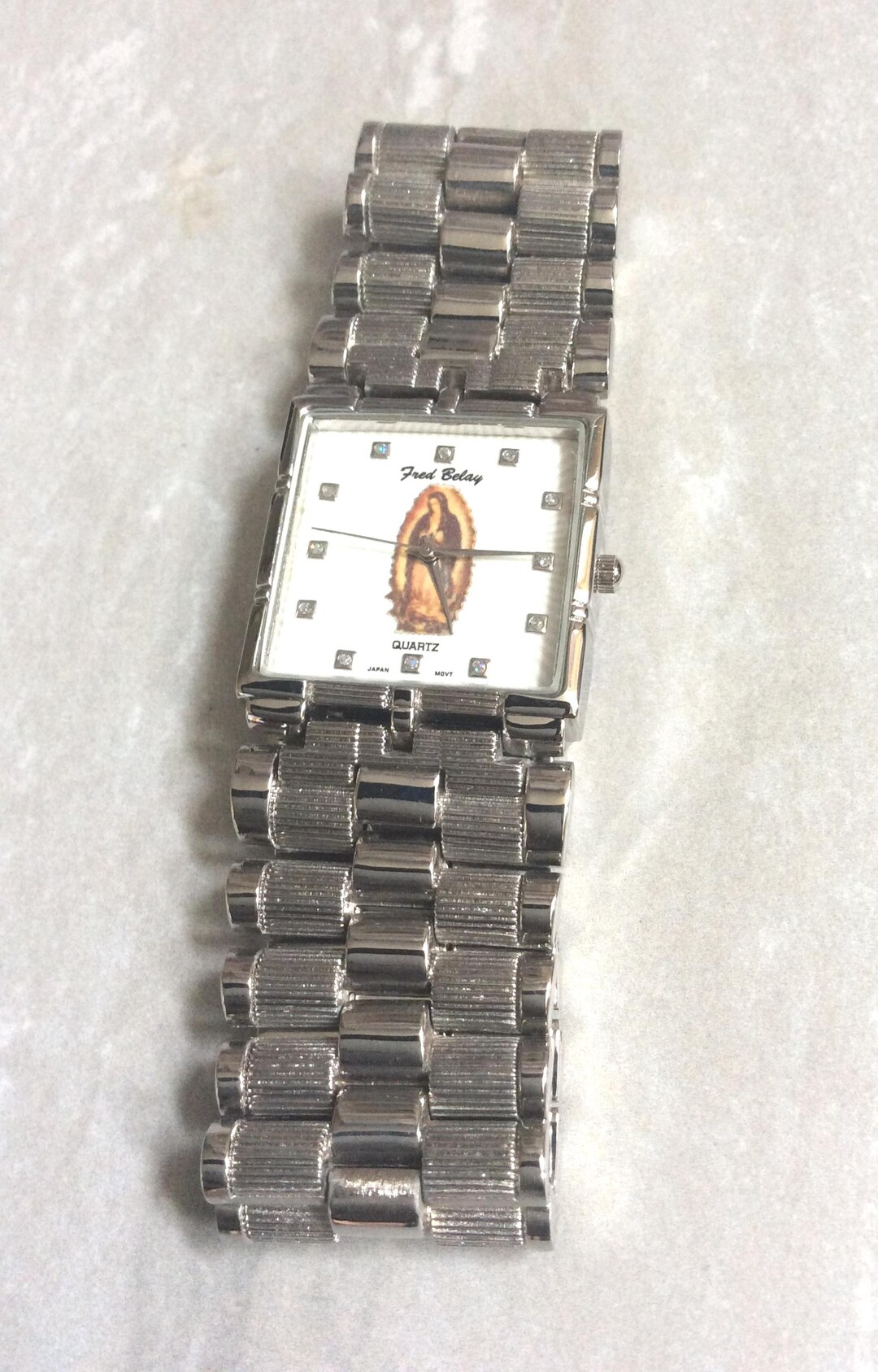 Fred Belay Silver Men's Religious Watch Square White Sunray Jesus Dial ...