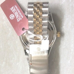 SUNBORN Men's Watch Round Gold Dial Day and Date Indicators Index Hour ...