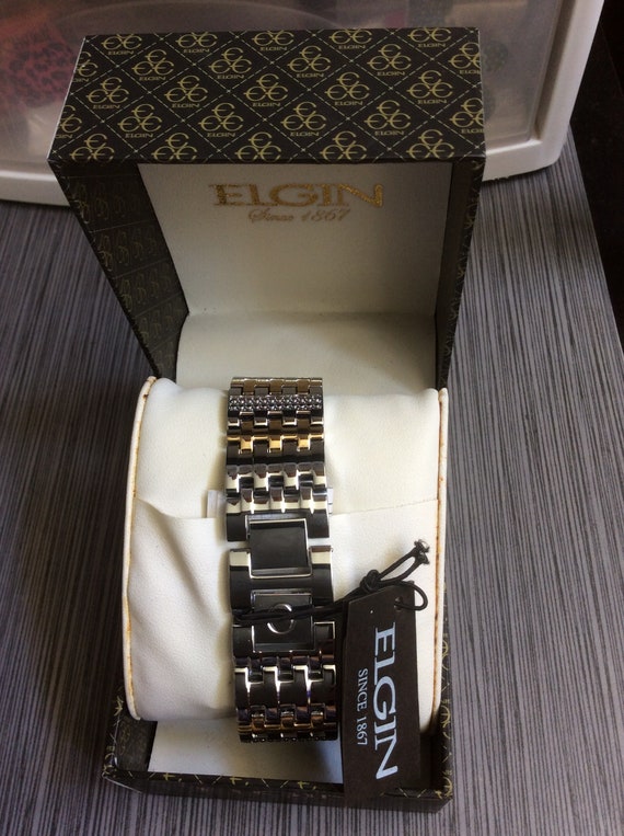 Elgin Men's Watch Round Gold Dial Crystal Hours Date … - Gem