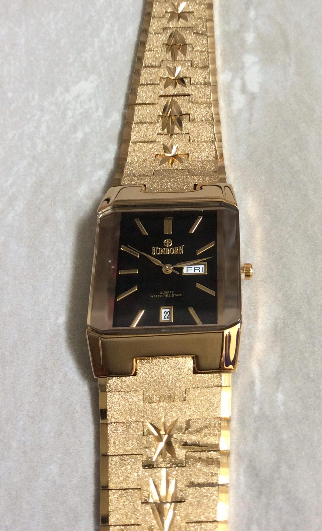 Sunborn Men's Watch Rectangle Black Dial Day and Date Indicators Index ...