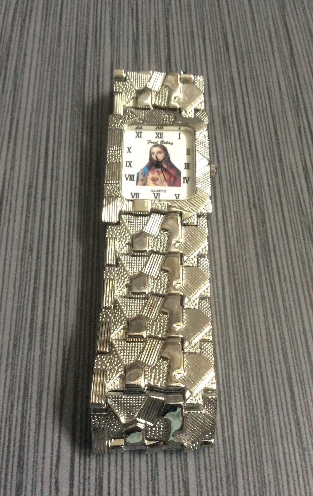 Religious Men's Silver Dress Watch Rectangle White Jesus Dial Roman ...