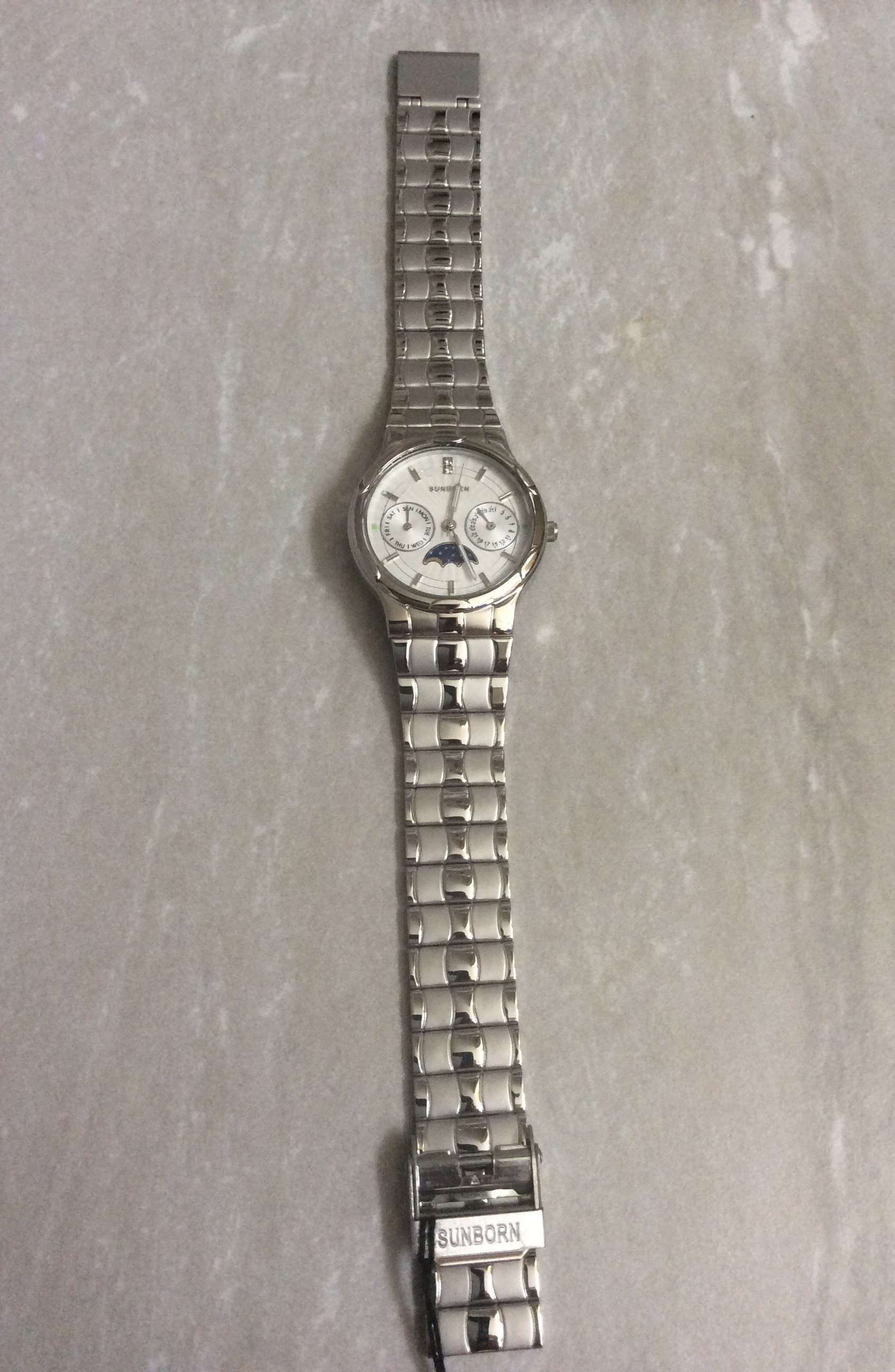 Sunborn Swiss Silver Men's Watch Round Silver Dial Index Hours Month ...