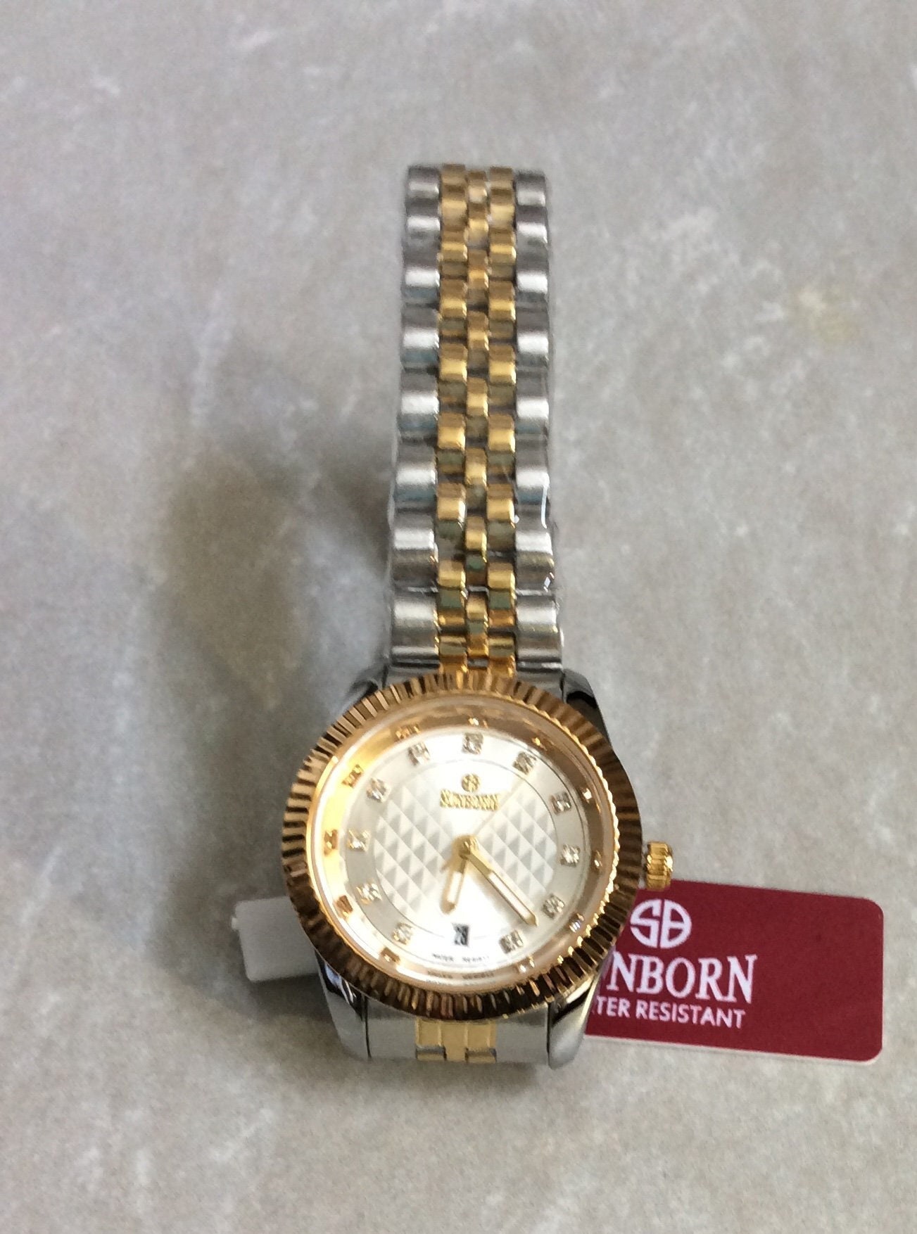 SUNBORN Women's Two Tone Watch Round Silver Dial Crystal Hour Markers ...