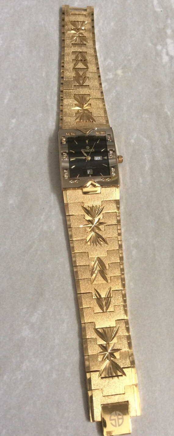 SUNBORN Men's Gold Watch Rectangle Gold Dial Day and … - Gem