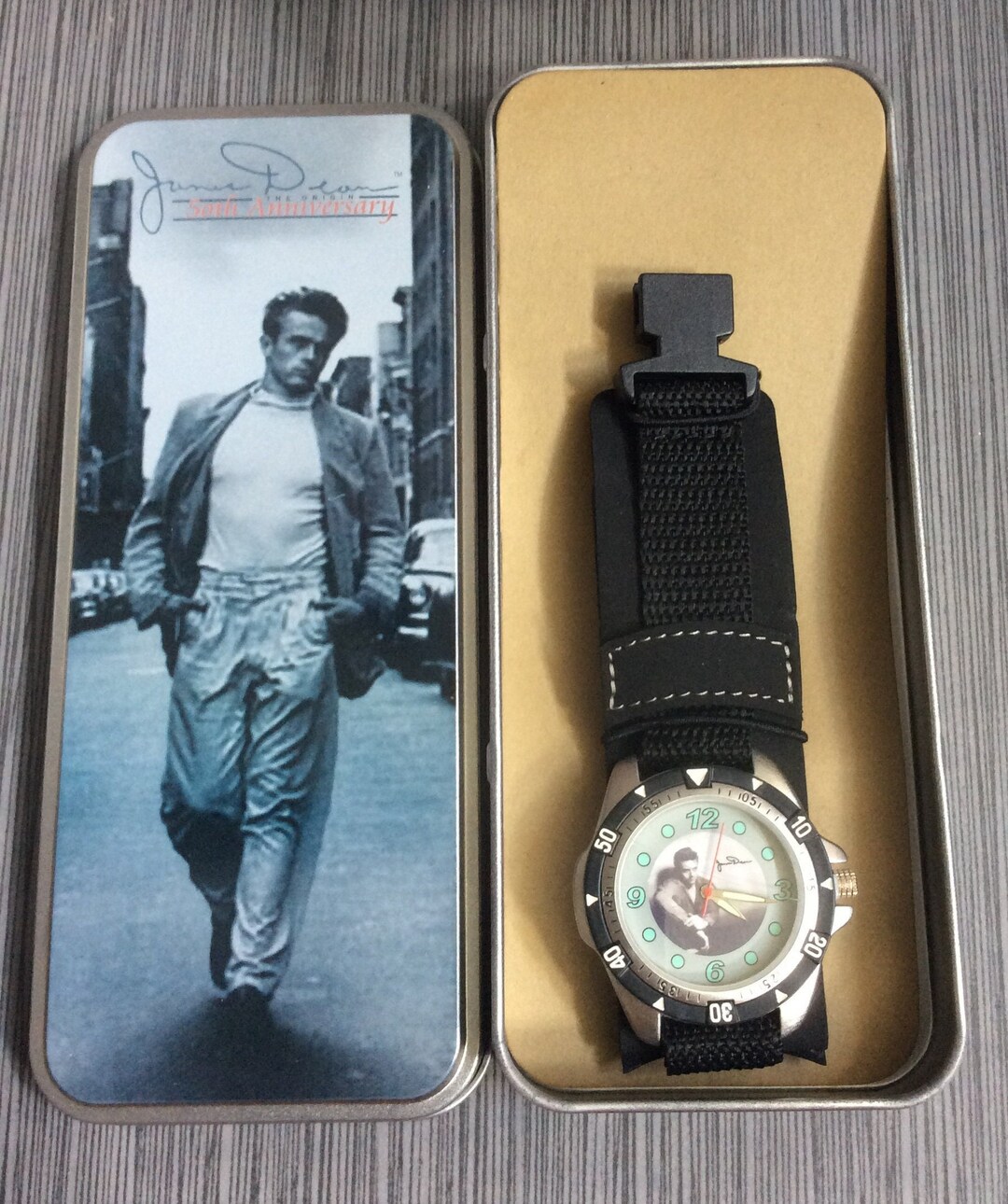 James Dean Men's Silver Watch Having a Round Gray Dial on a Black Nylon ...