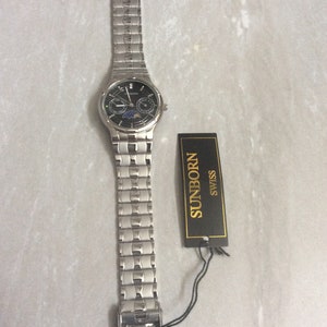 Sunborn Swiss Silver Men's Watch Round Black Dial Day & Date Day Night ...