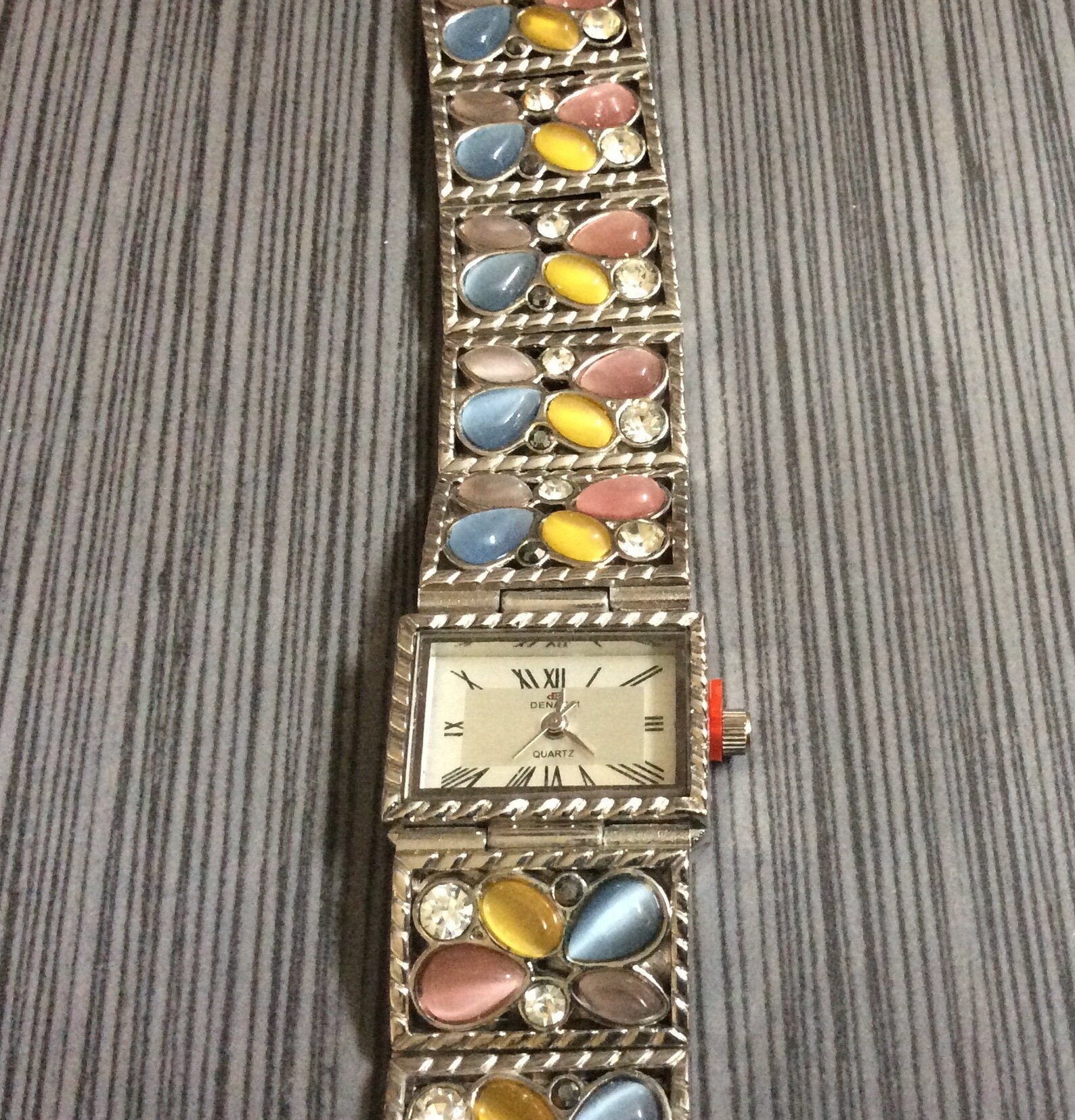 Women's Crystal Gemstone Silver Watch Rectangle Dial Roman Numeral ...