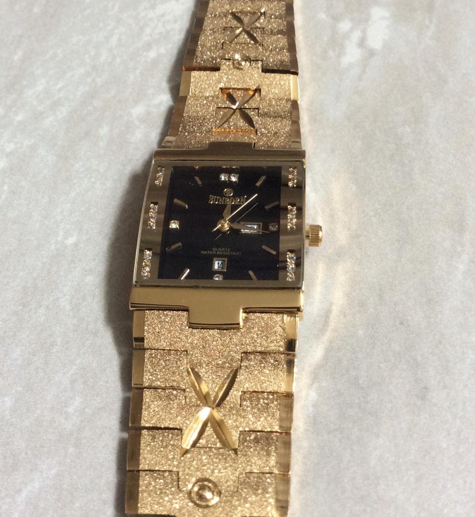 SUNBORN Crystal Men's Dress Watch Having a Rectangle Black Dial Index ...