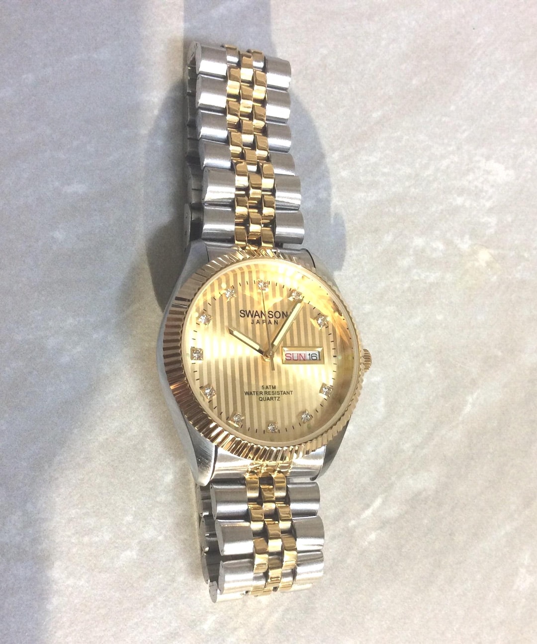 Vintage Swanson 5ATM Watch, Gold Accented Day-date Dial, Two-tone Band ...