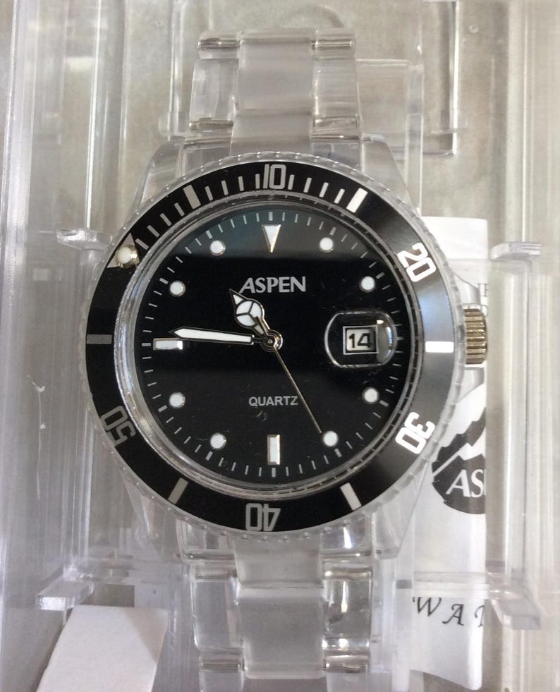 Aspen Clear Acrylic Band Watch, Black Dial, Vintage, Still New! - Etsy