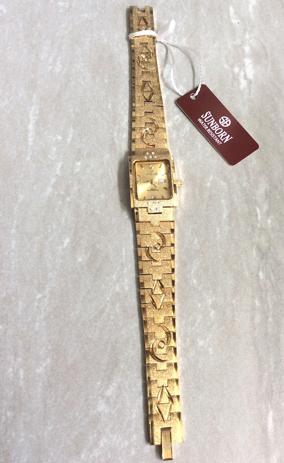SUNBORN Women's Gold Crystal Watch Rectangle Gold Dia… - Gem