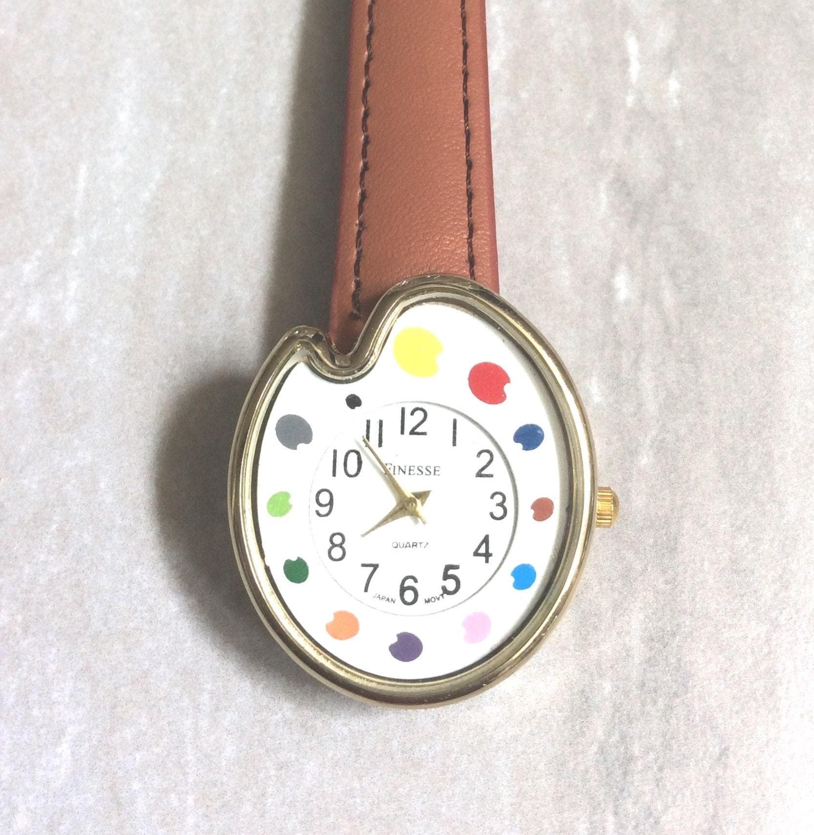 Finesse Women's Watch Colorful Paint Palette Round White Dial on Brown ...