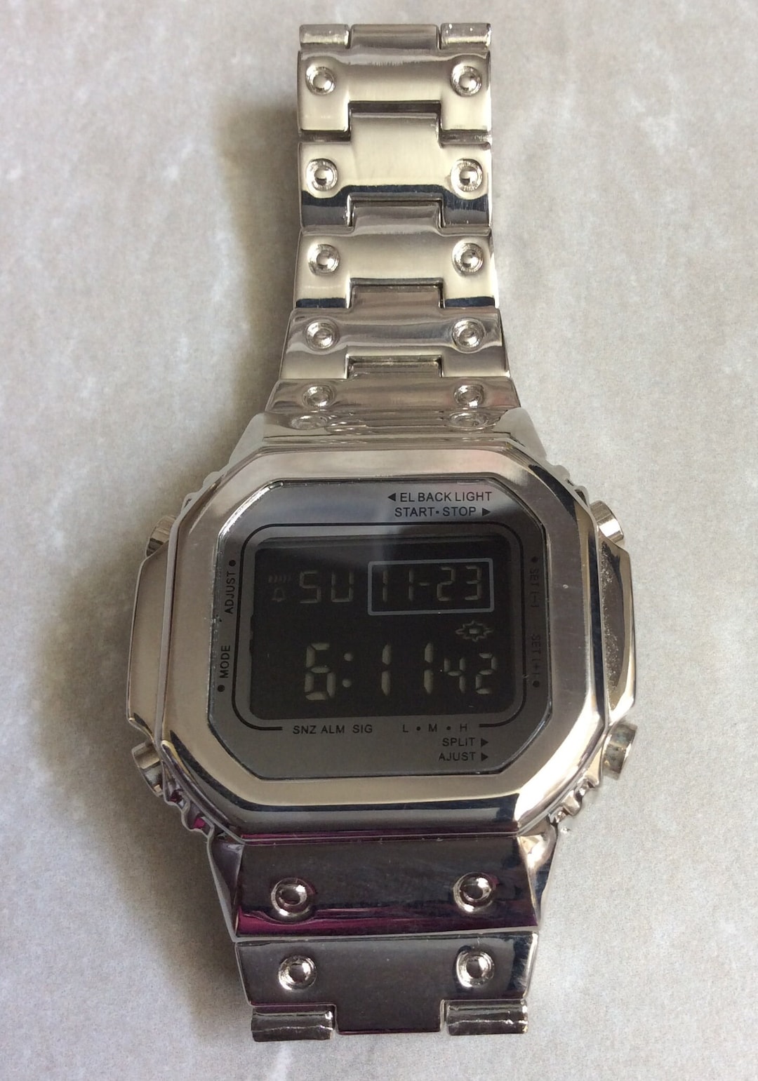 Silver Digital Men's Watch Rectangle Dial on a Silver Stainless-steel ...