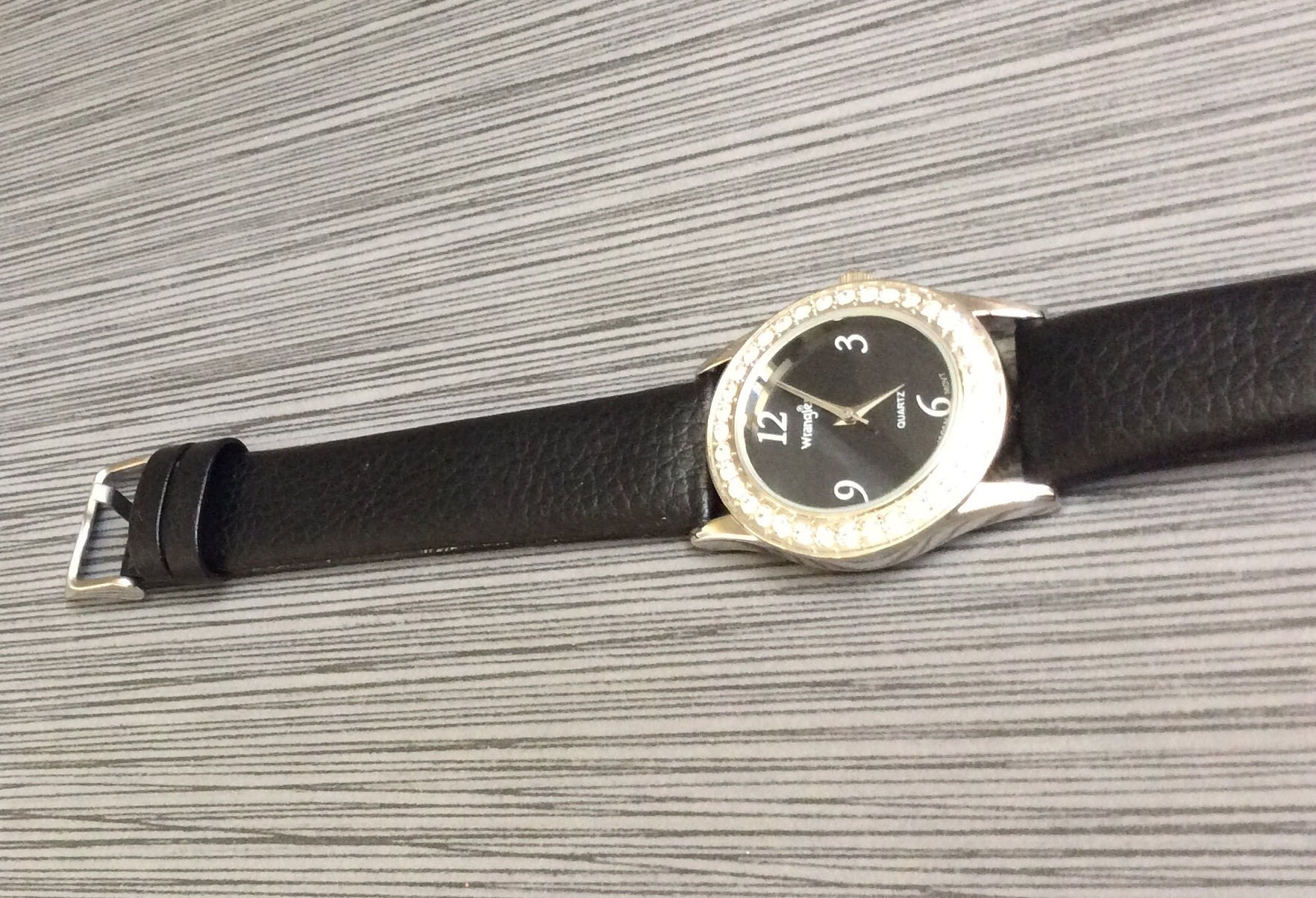 Wrangler Crystal Sparkling Watch Round Black Dial on Black Leather Band ...