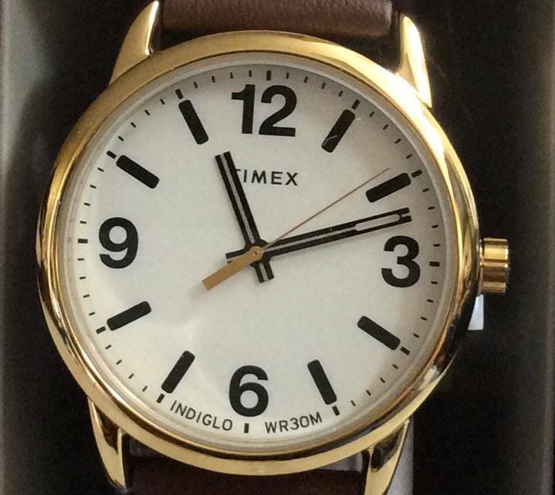 TIMEX Classic Indiglo Gold Watch Round White (glow) Dial Black Numbered ...