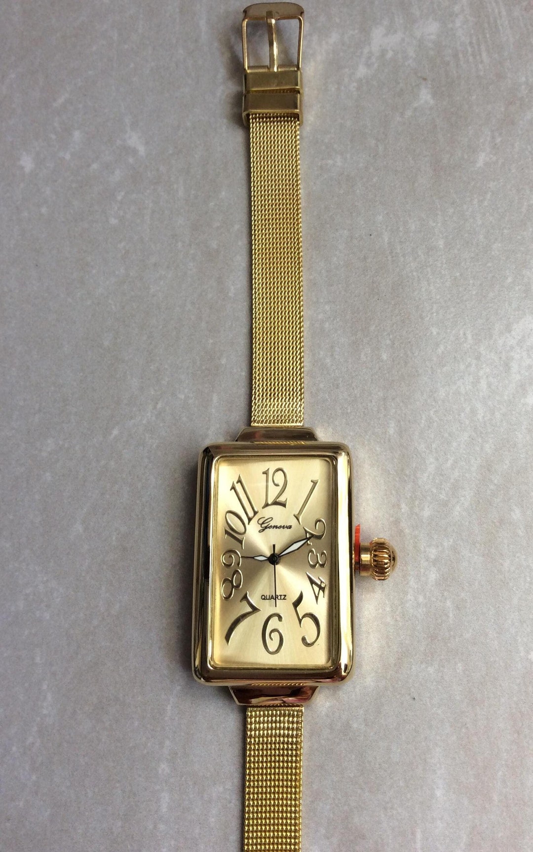 Geneva Gold Women's Watch Rectangle Gold Dial Gold Numbered Hours Easy ...
