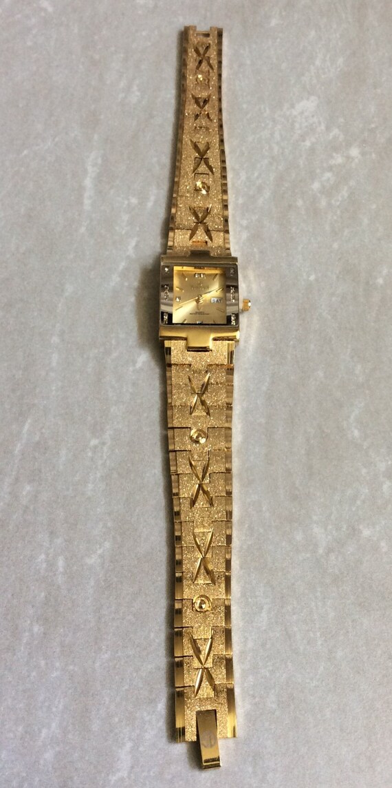 SUNBORN Women's Crystal Watch Rectangle Gold Dial Cry… - Gem