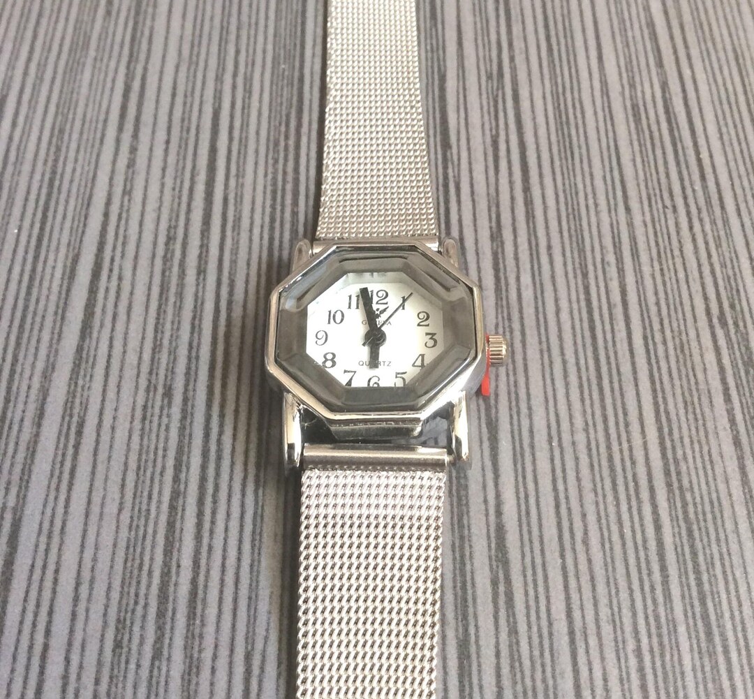 Geneva Women's Octagon Watch White Dial Arabic Hours on a Silver Mesh ...