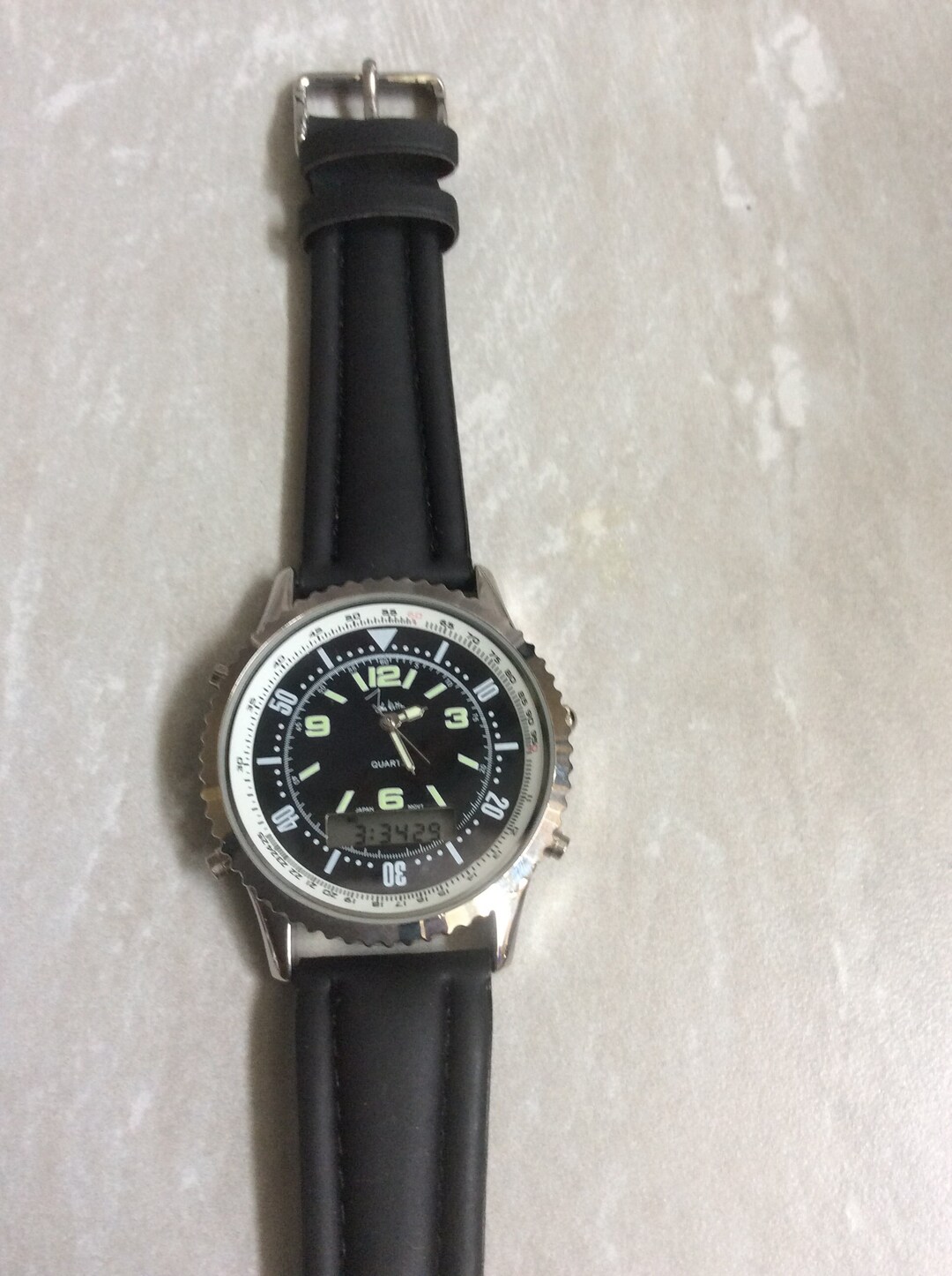 John Weitz Dual Time Analog/digital Round Black Dial on Black Leather ...