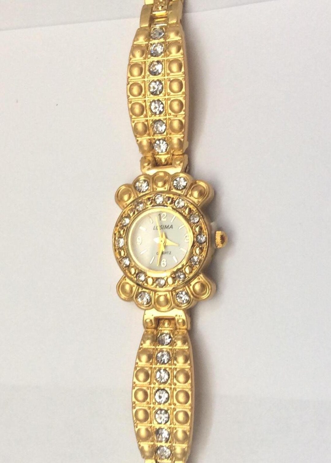 Women's Crystal Watch Round Gold Dial Numbered & Index Hour Markers on ...