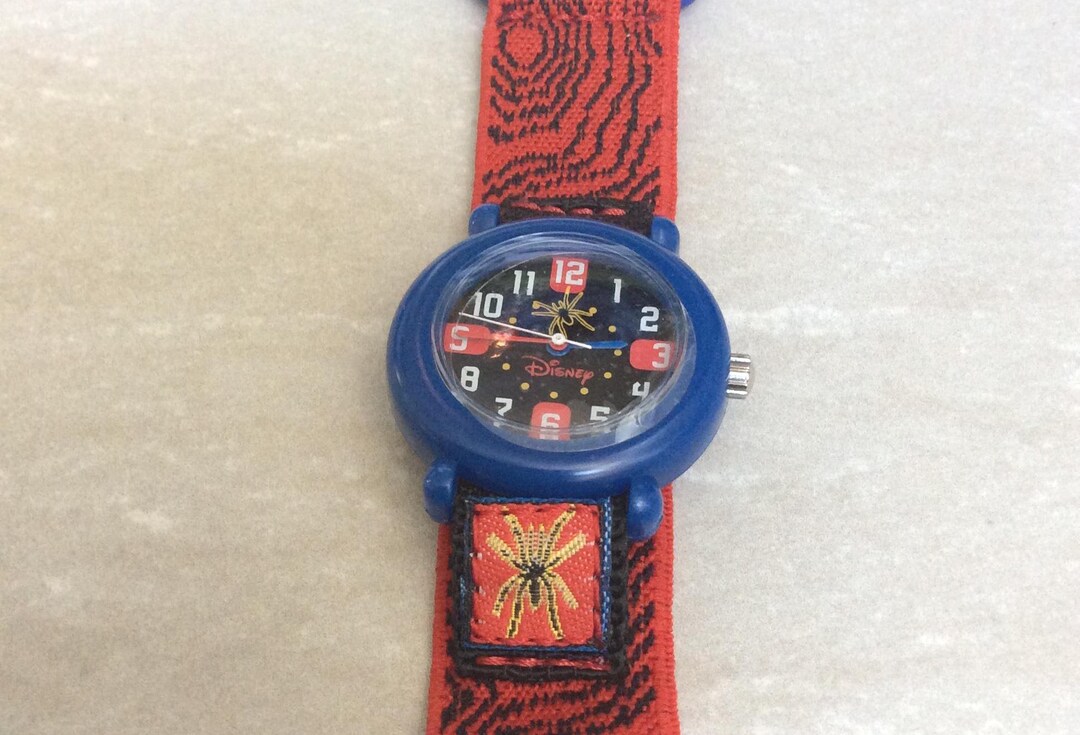 DISNEY SPIDER Blue Boy's Watch Having a Round Black Spider Dial With ...