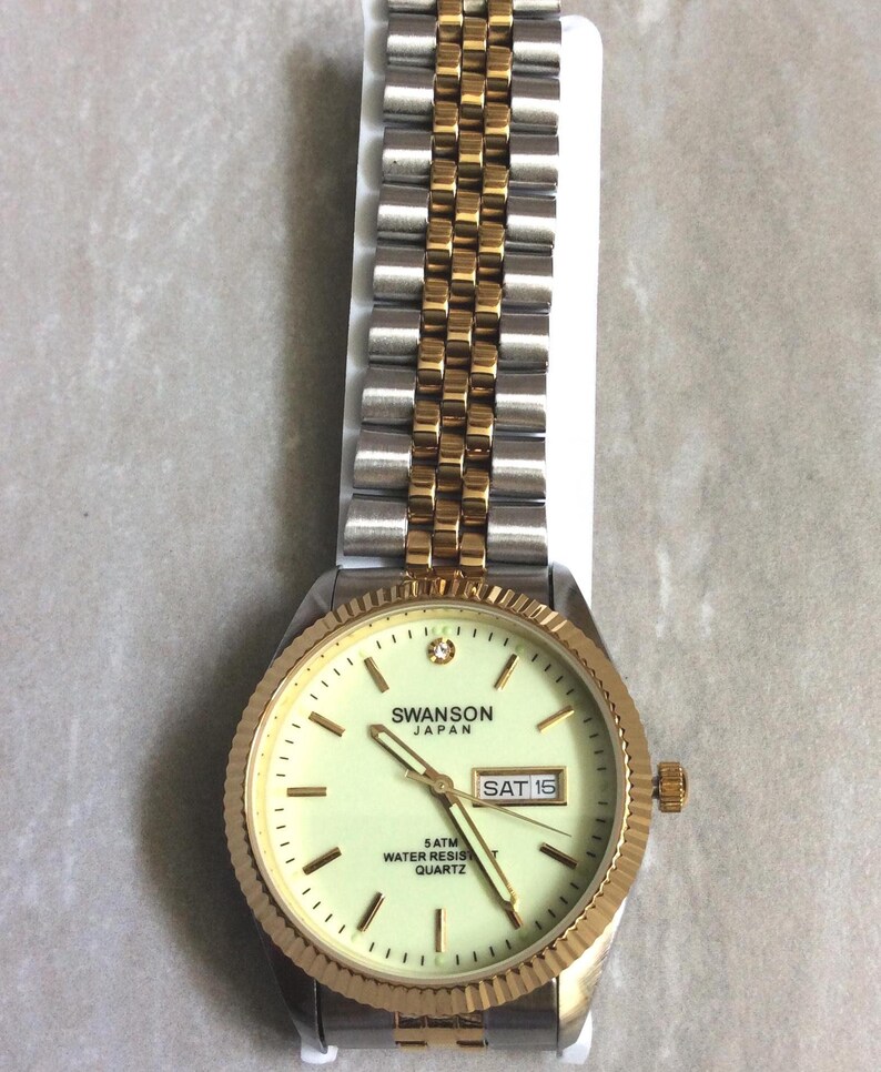 Swanson Men's Two-tone Watch Round Glow Dial Index Hours Day & Date on ...