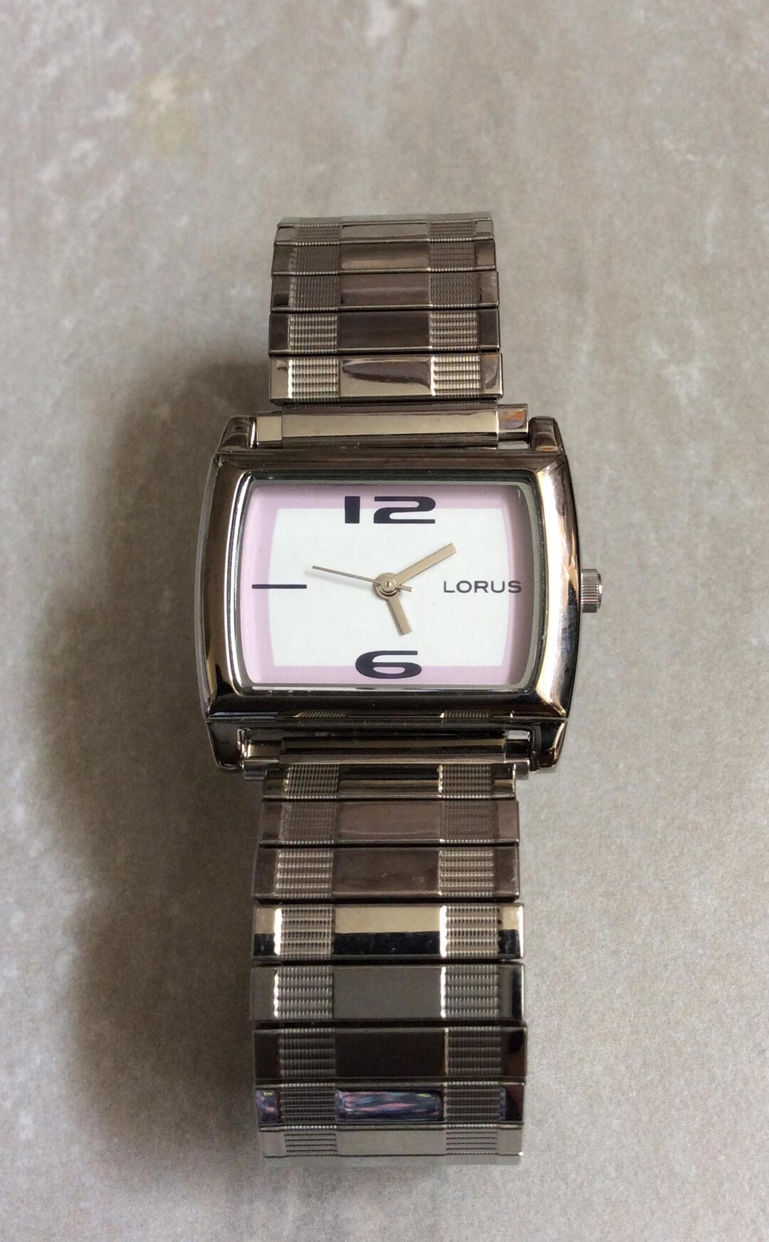 LORUS Women's Watch Rectangle White Dial on Silver Stretch Band New ...