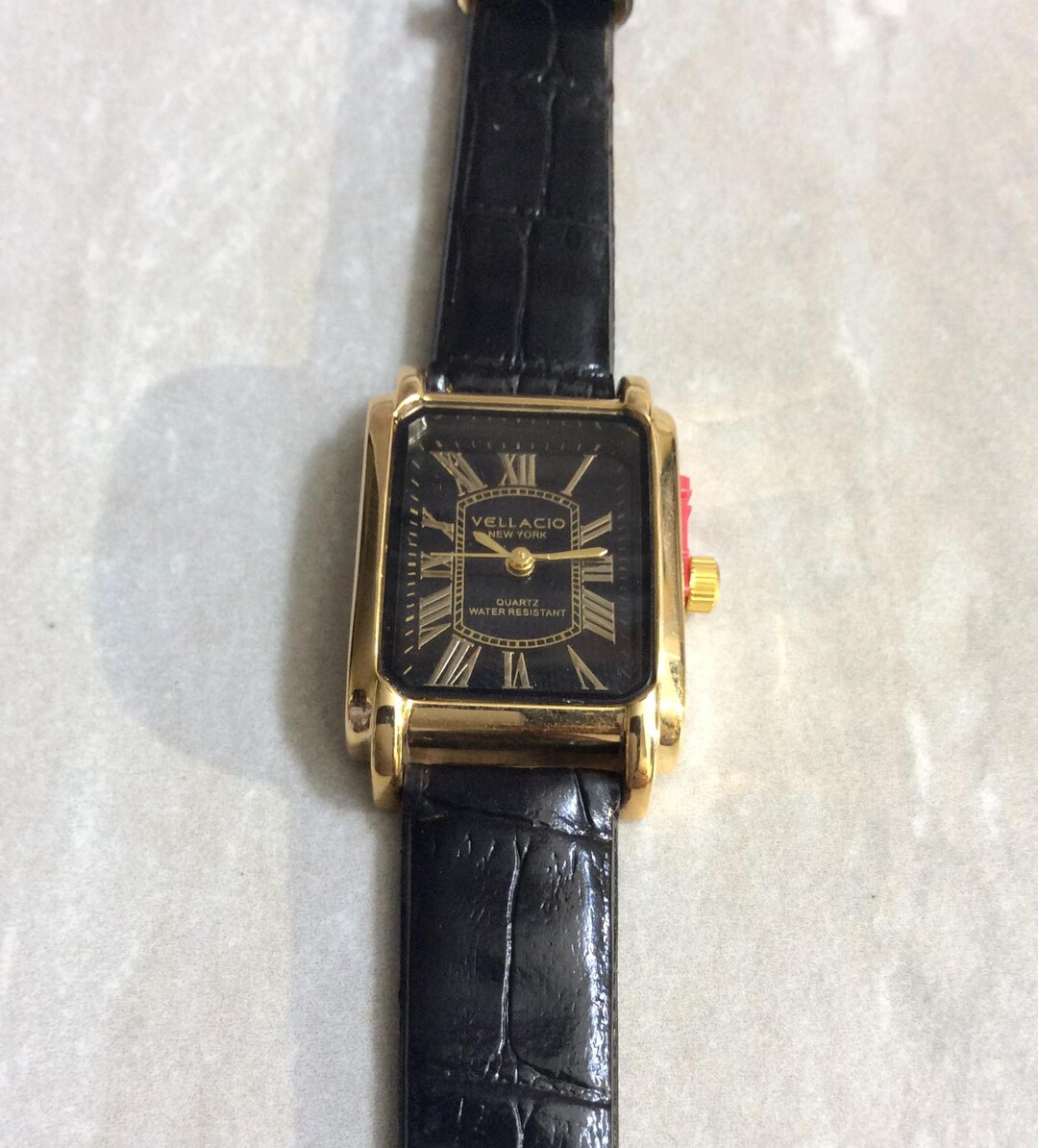 VELLACIO WOMEN'S Gold Watch Rectangle Black Dial Gold Roman Numeral ...