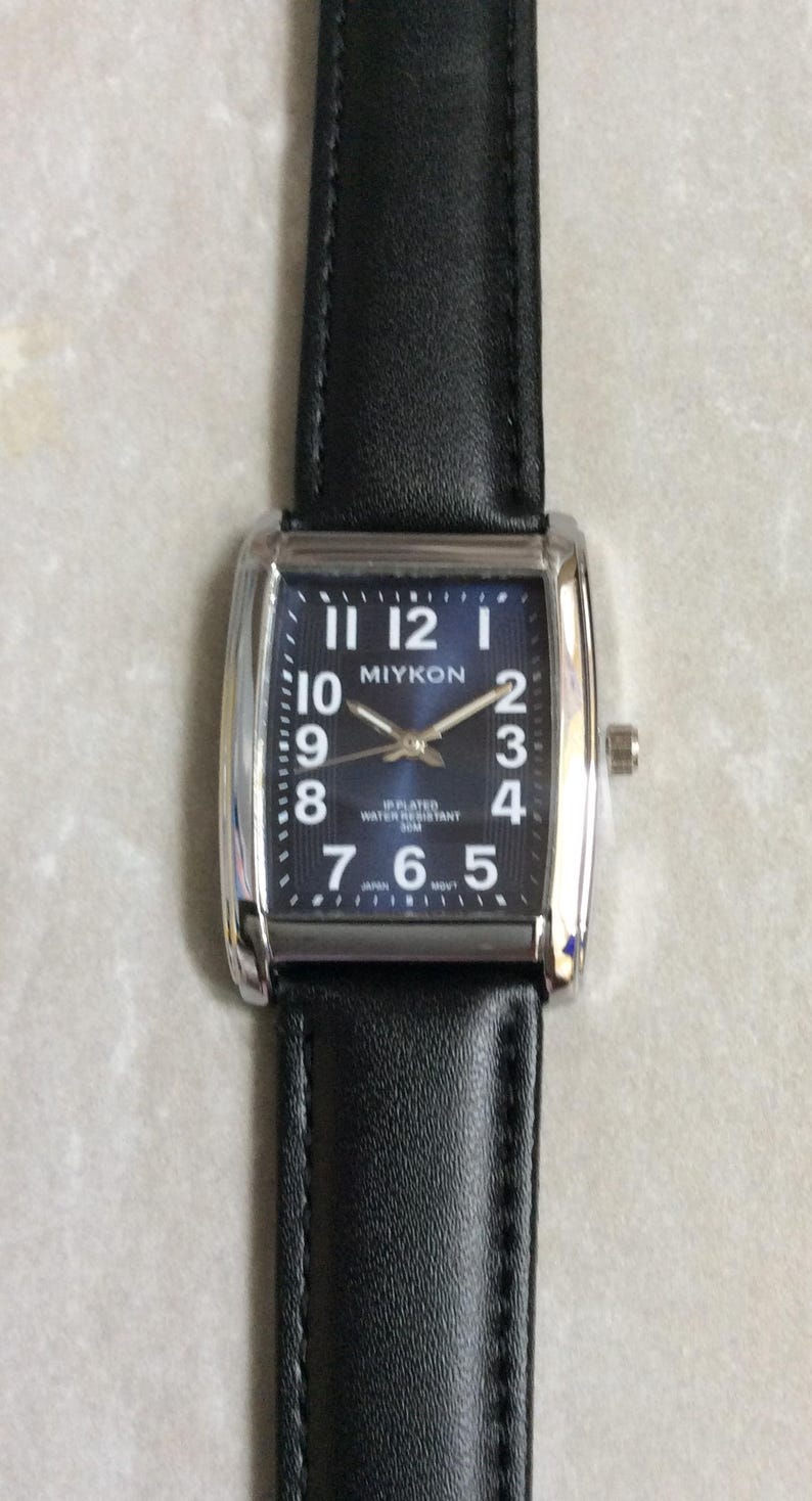 MIYKON Men's Watch Rectangle Blue Dial White Numbered Hours on a Black ...