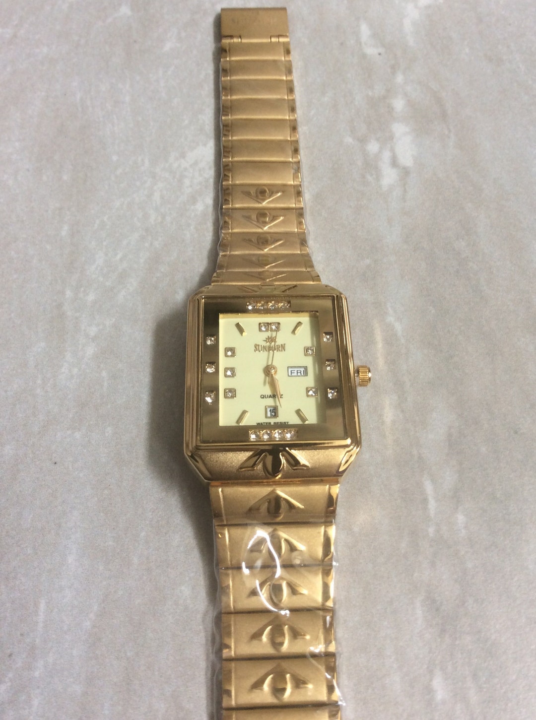 Sunborn Gold Men's Watch Rectangle Glow in Dark Dial Day & Date on ...