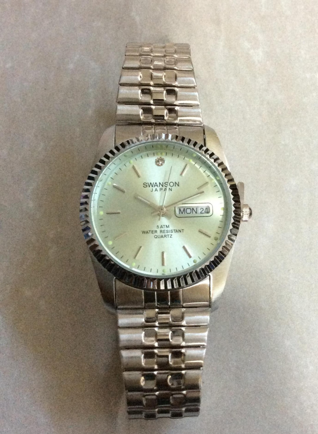 SWANSON SILVER Men's Watch Round Silver Dial Silver Index Hour Markers ...