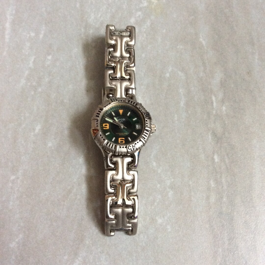 EXPOSE Women's Silver Watch Round Green Dial Numbered & Index Hour ...