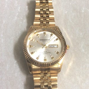 Reloj SWANSON Gold para hombre, esfera redonda plateada, marcadores de ...