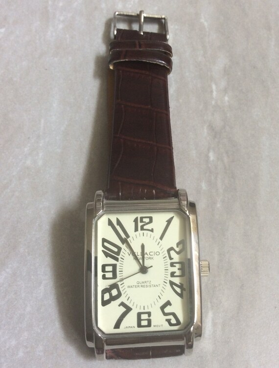 VELLACIO Men's Watch Rectangle Beige Dial Black Numbe… - Gem