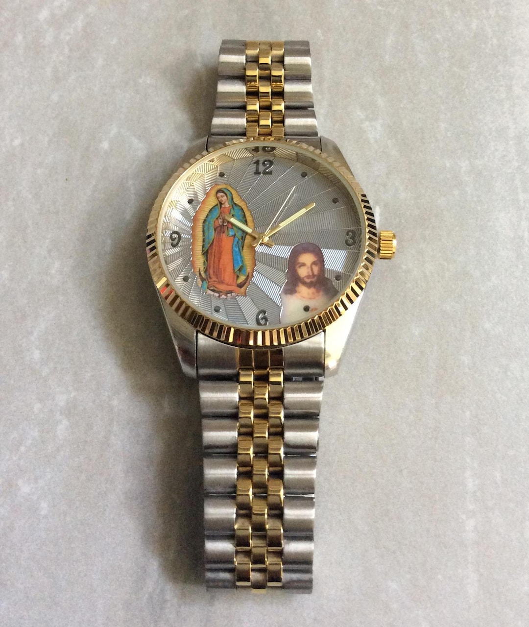 Miykon Men's Religious Watch Round Silver Sunray Dial of Guadalupe ...