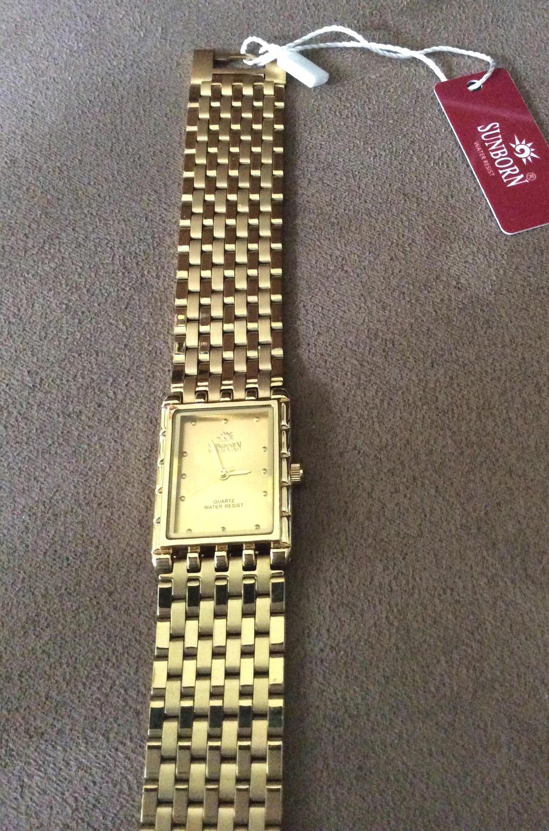 Sunborn Gold Men's Watch Rectangle Gold Dial Water Resistant on Gold ...