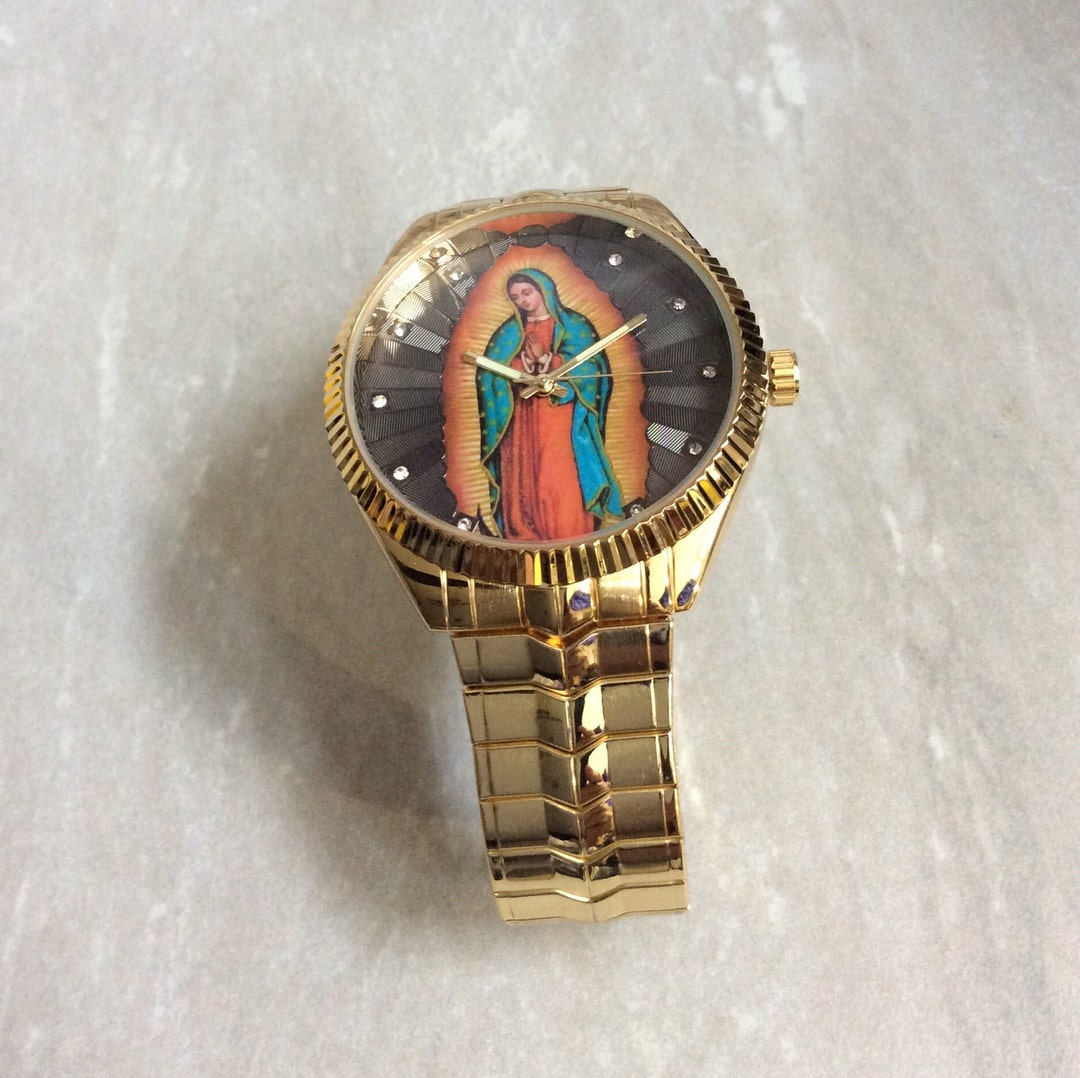 MIYKON Gold Men's Religious Watch Having a Round Black Sunray Dial ...