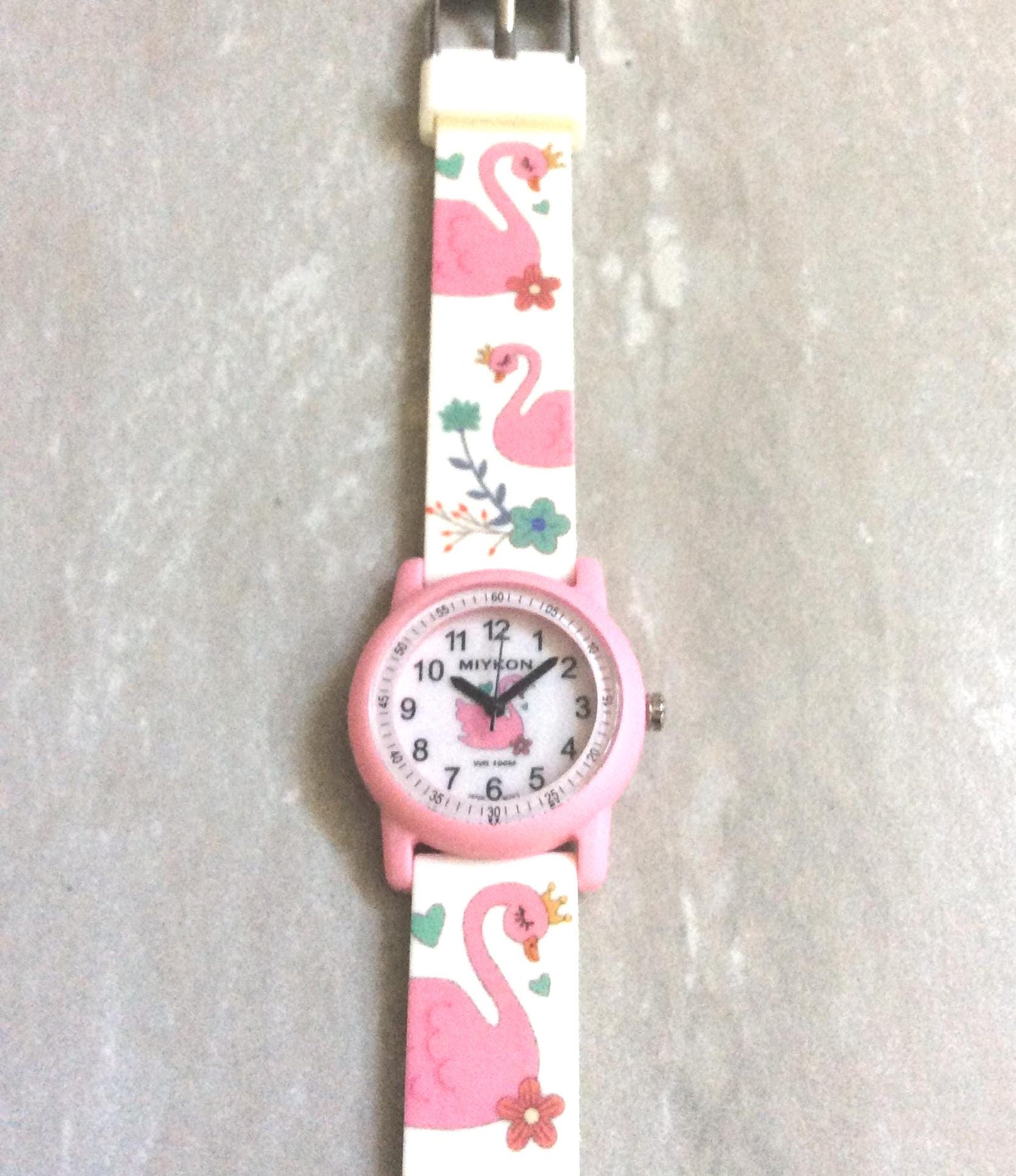MIYKON Girl's Pink Flamingo Watch Waterproof Raed 100m Round Numbered ...