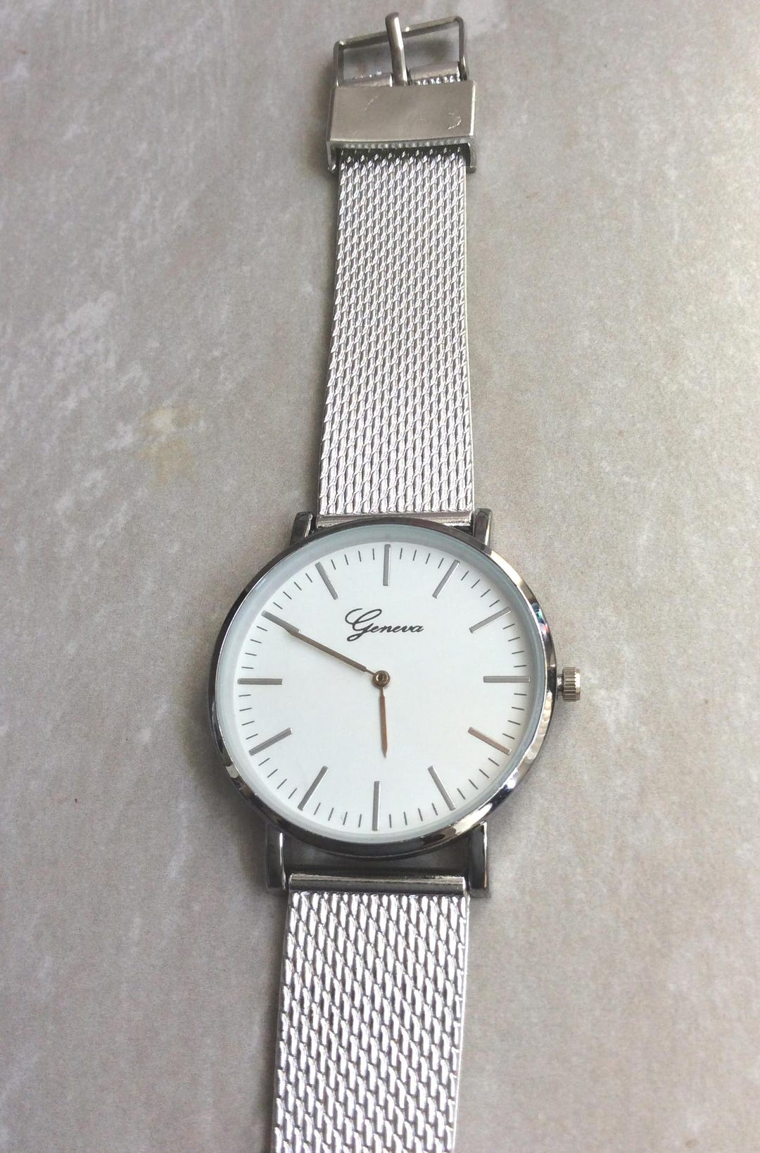 Geneva Silver Men's Watch Round White Dial Silver Index Hour Markers on ...
