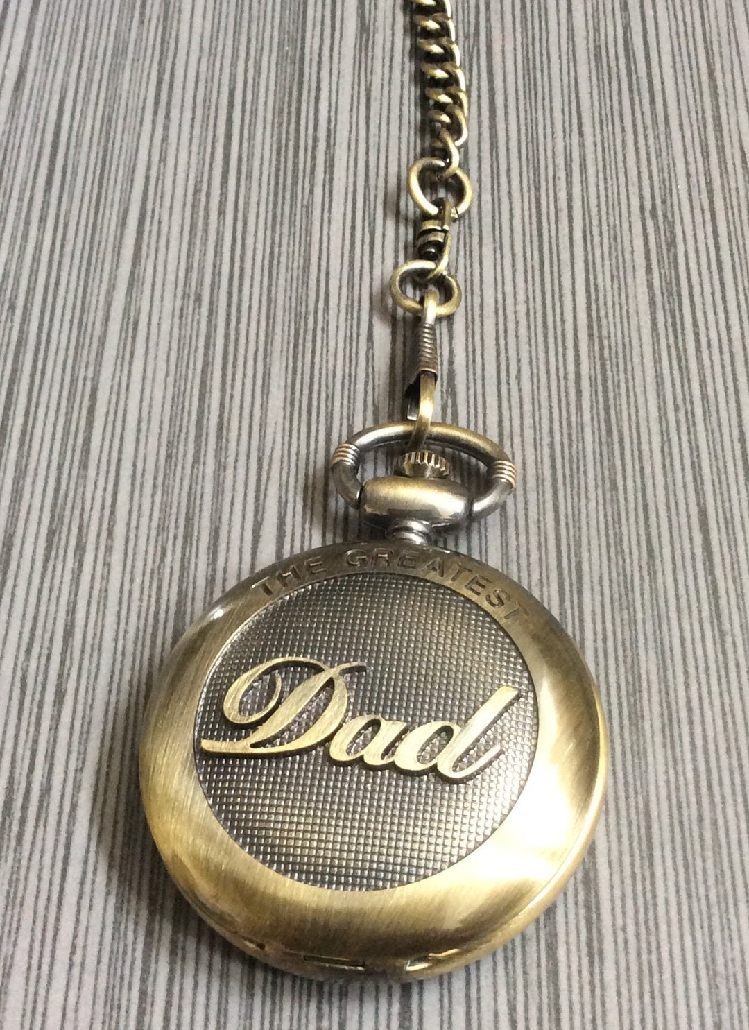 Pocket Watch Worlds Greatest Dad Case Opening to a Round Black Dial ...