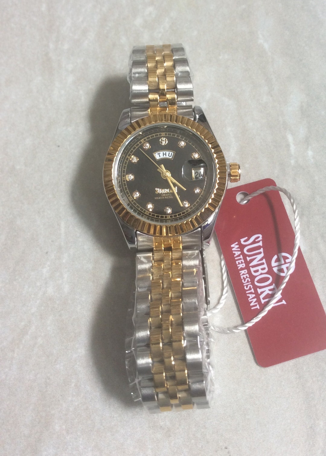 SUNBORN Women's Watch Round Black Dial Day and Date - Etsy