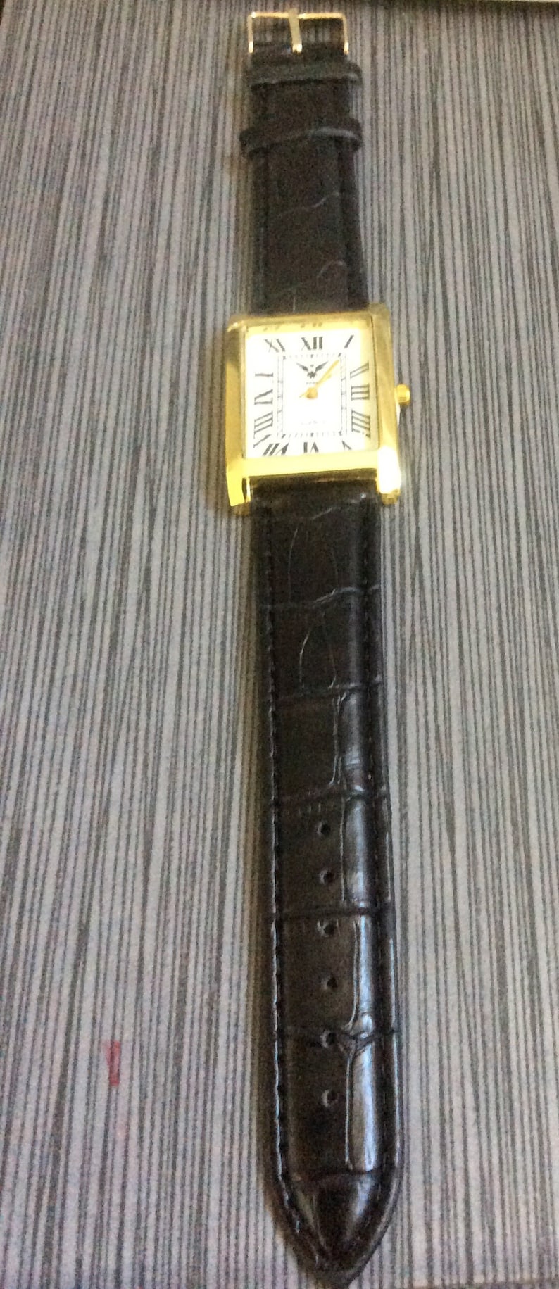 Geneva Men's Gold Watch Rectangle White Dial Black Roman - Etsy