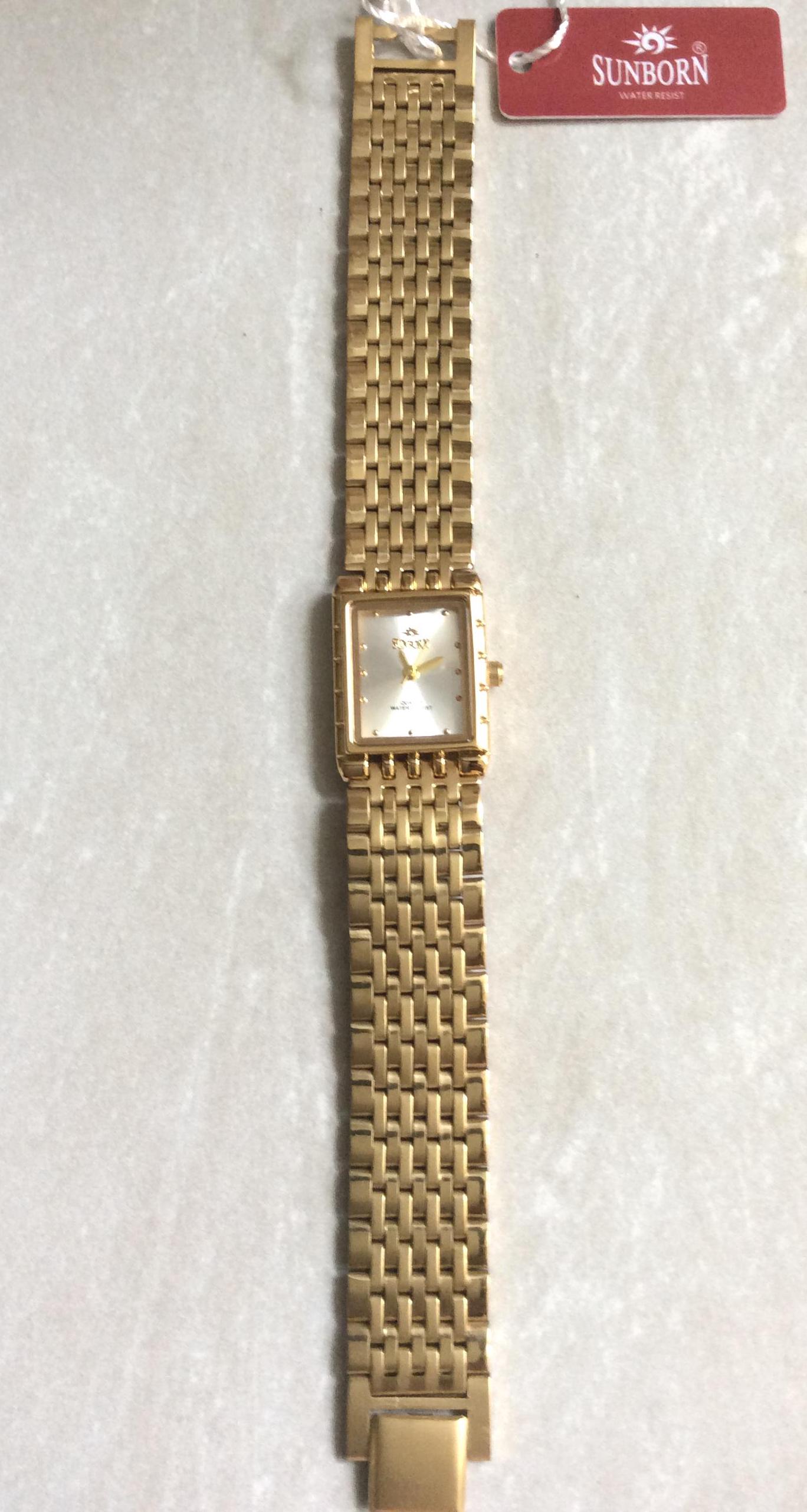 SUNBORN Gold Women's Watch Having a Rectangle Silver Dial Gold Indices ...