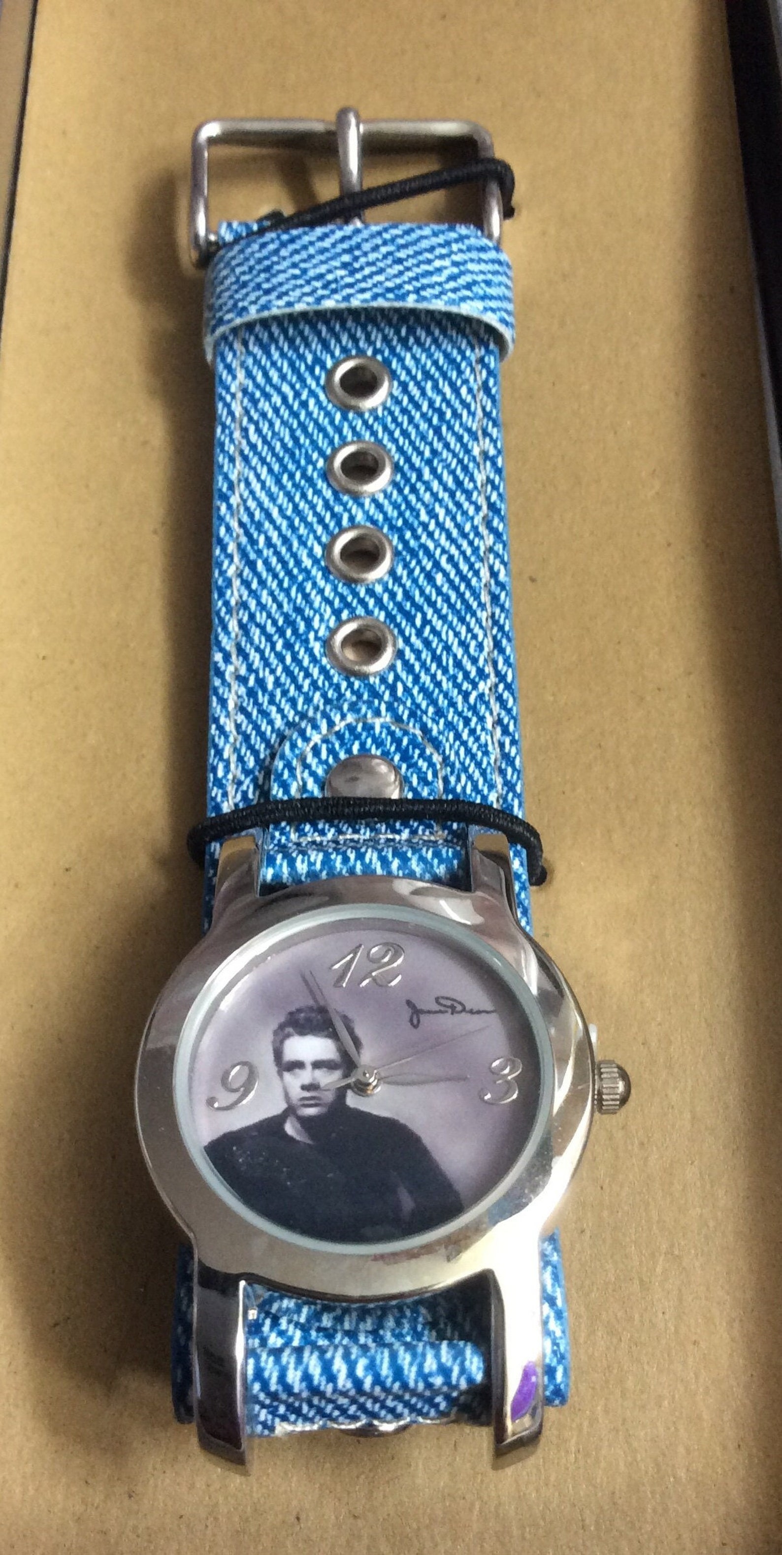 James Dean Silver Women's Watch Round James Dean Dial on a Denim Jean ...