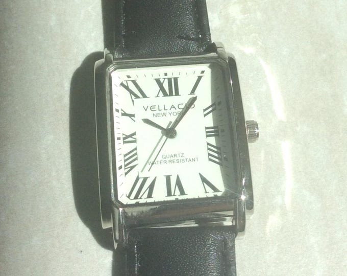 VELLACIO Men's Watch Rectangle White Dial Roman Numeral Hours Black ...