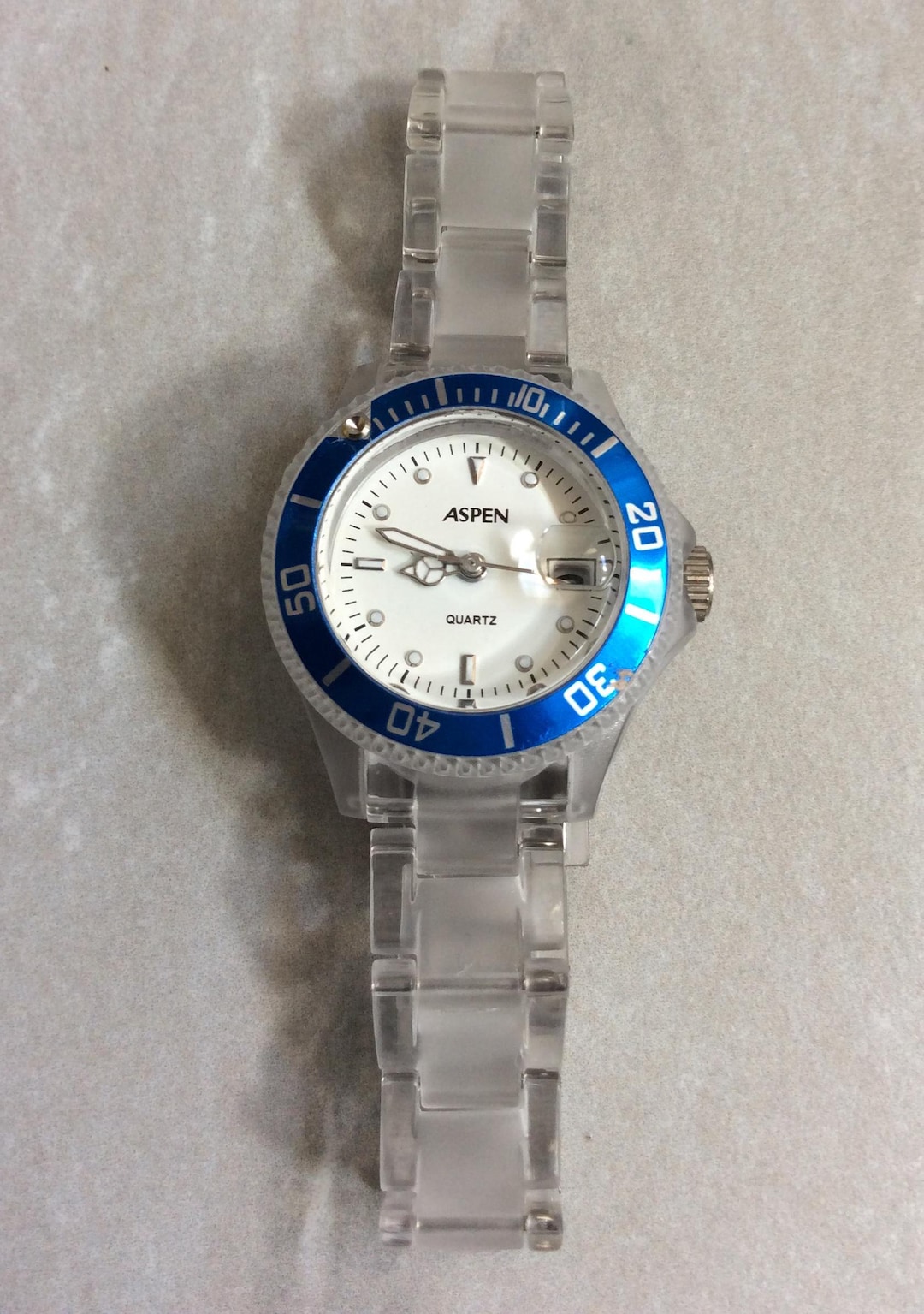 ASPEN Clear Sport Women's Watch Round White Date Dial Blue Case on ...