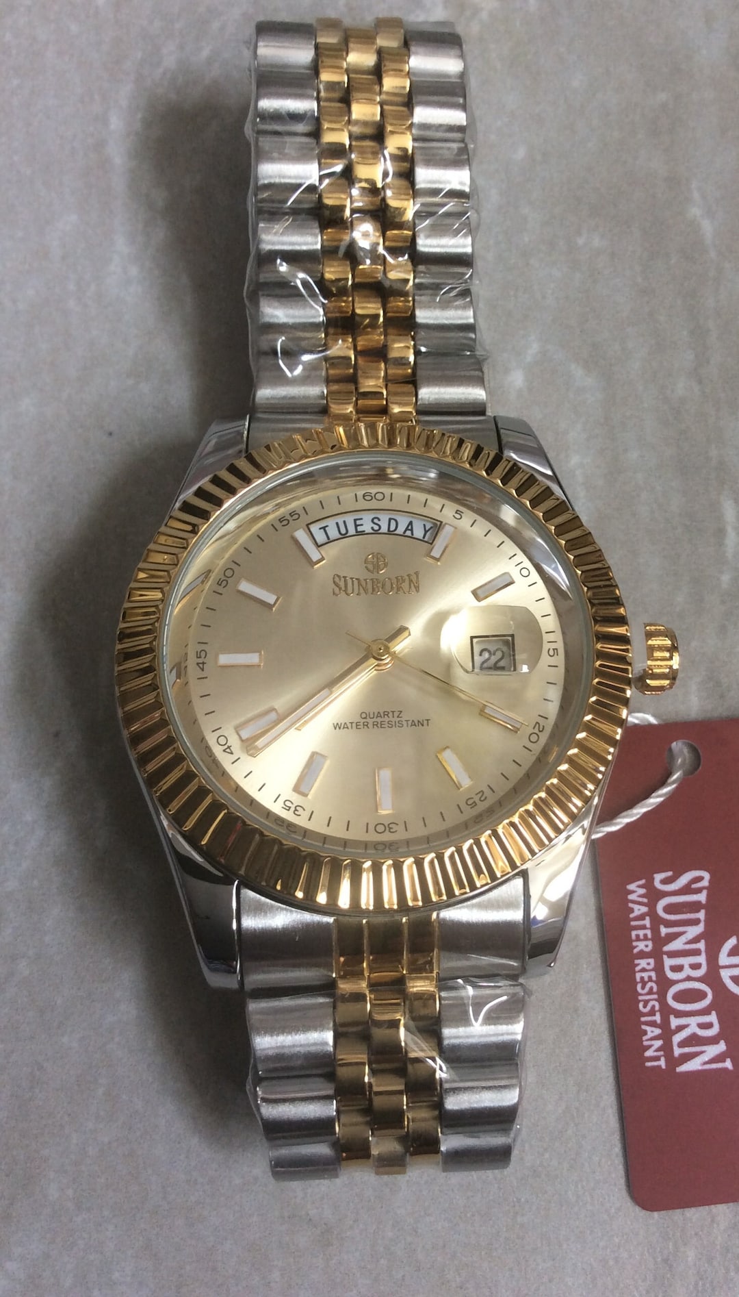 SUNBORN Men's Watch Round Gold Dial Day and Date - Etsy