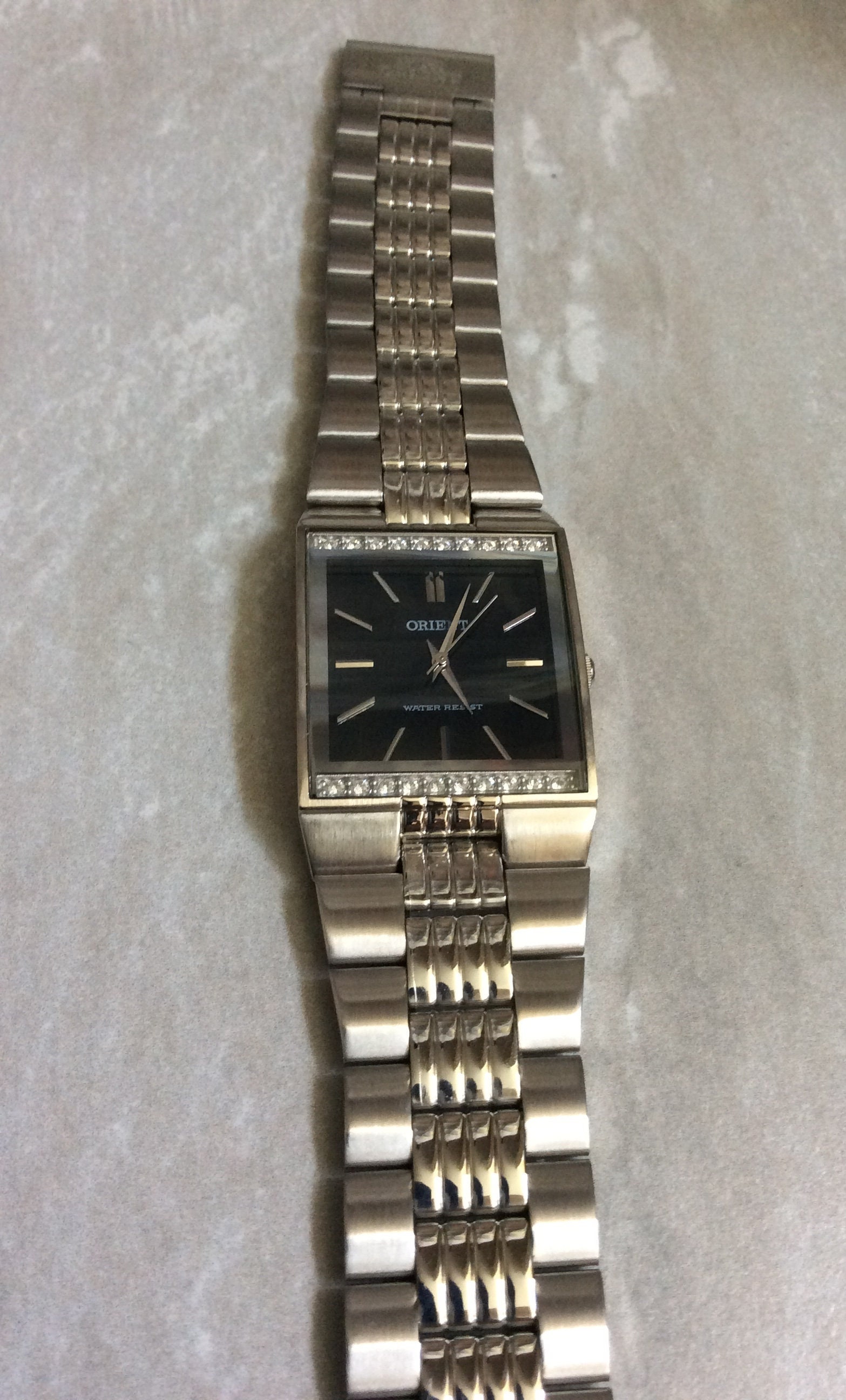 ORIENT Crystal Men's Watch Rectangle Black Dial Silver Index Hours on ...