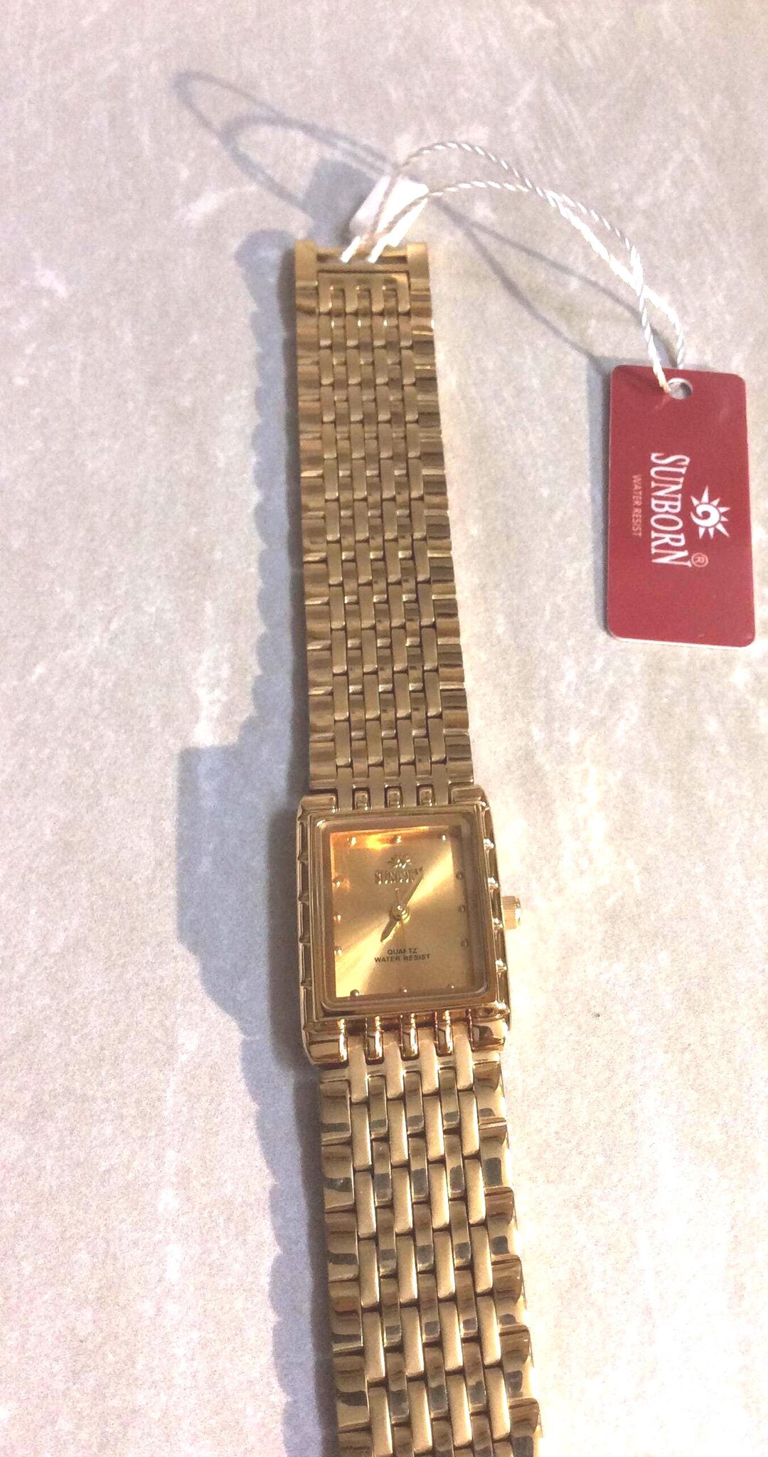 SUNBORN Women's Gold Rectangle Watch & Gold Dial Round Indices Hours ...